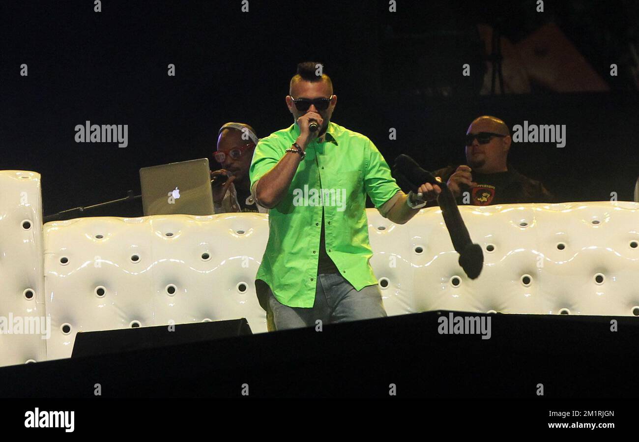 Jamaican singer Sean Paul performs after the sport event at the ...