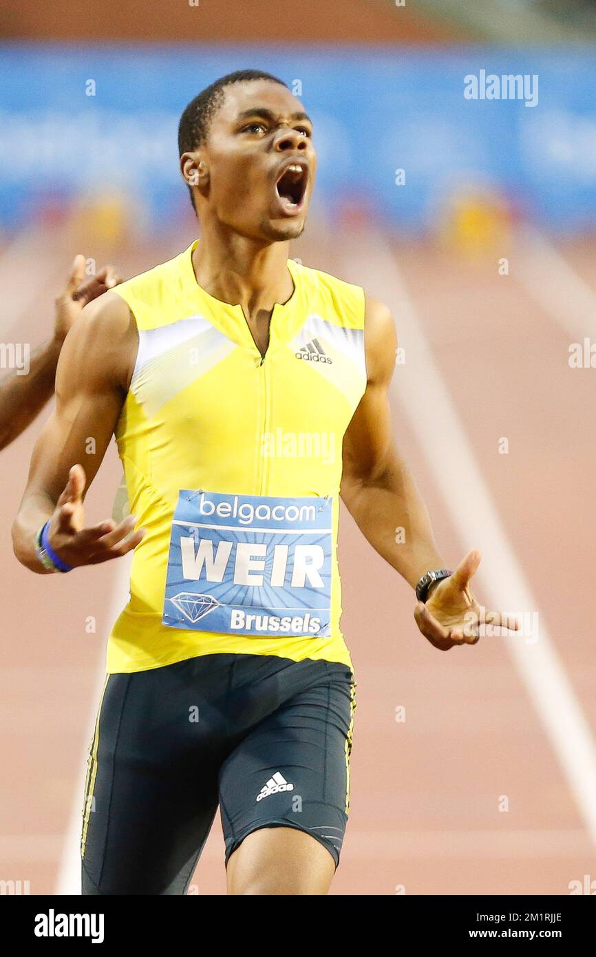 Jamaica's Warren Weir celebrates as he crosses the finish line to win ...