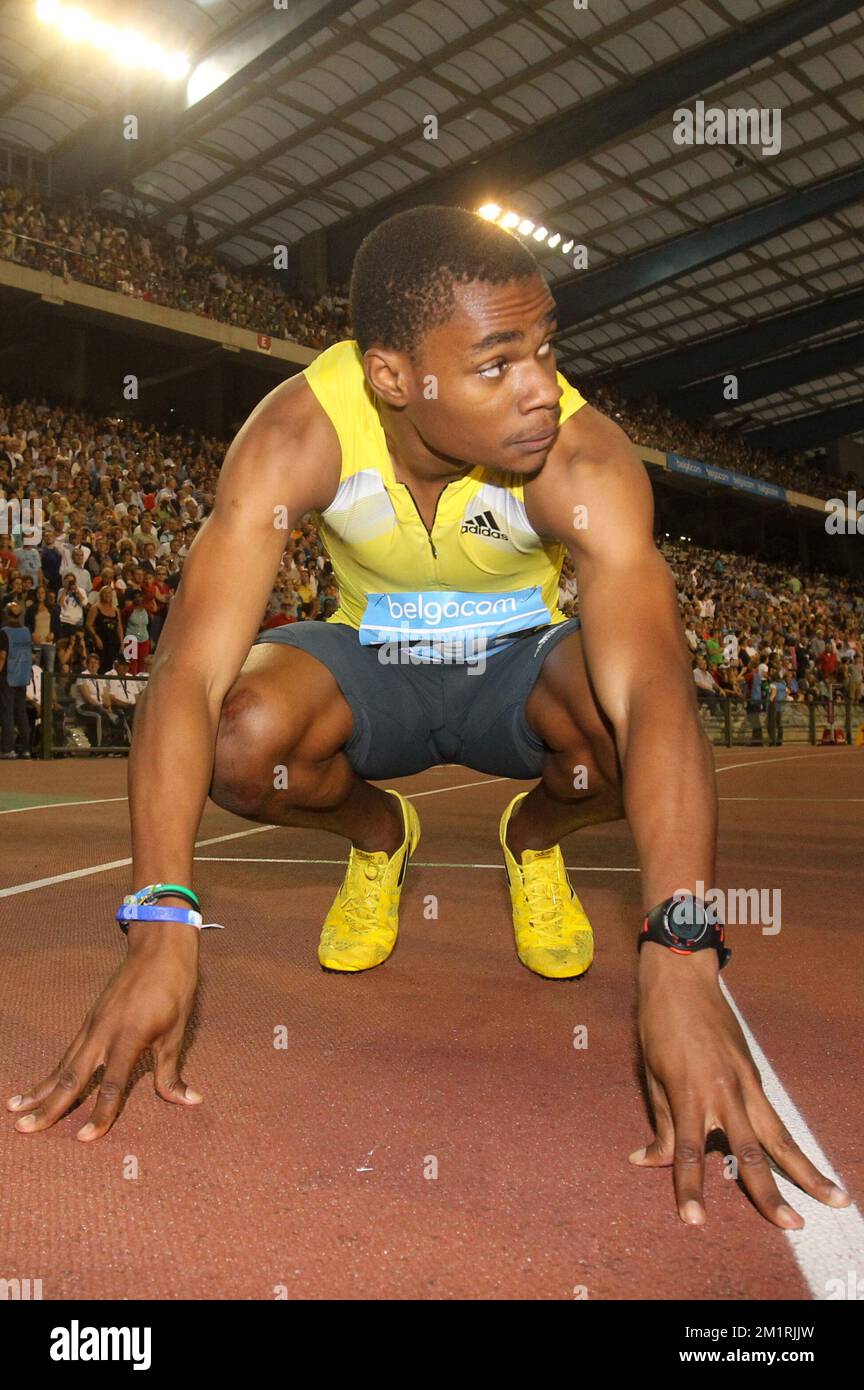 Jamaica's Warren Weir celebrates as he crosses the finish line to win ...