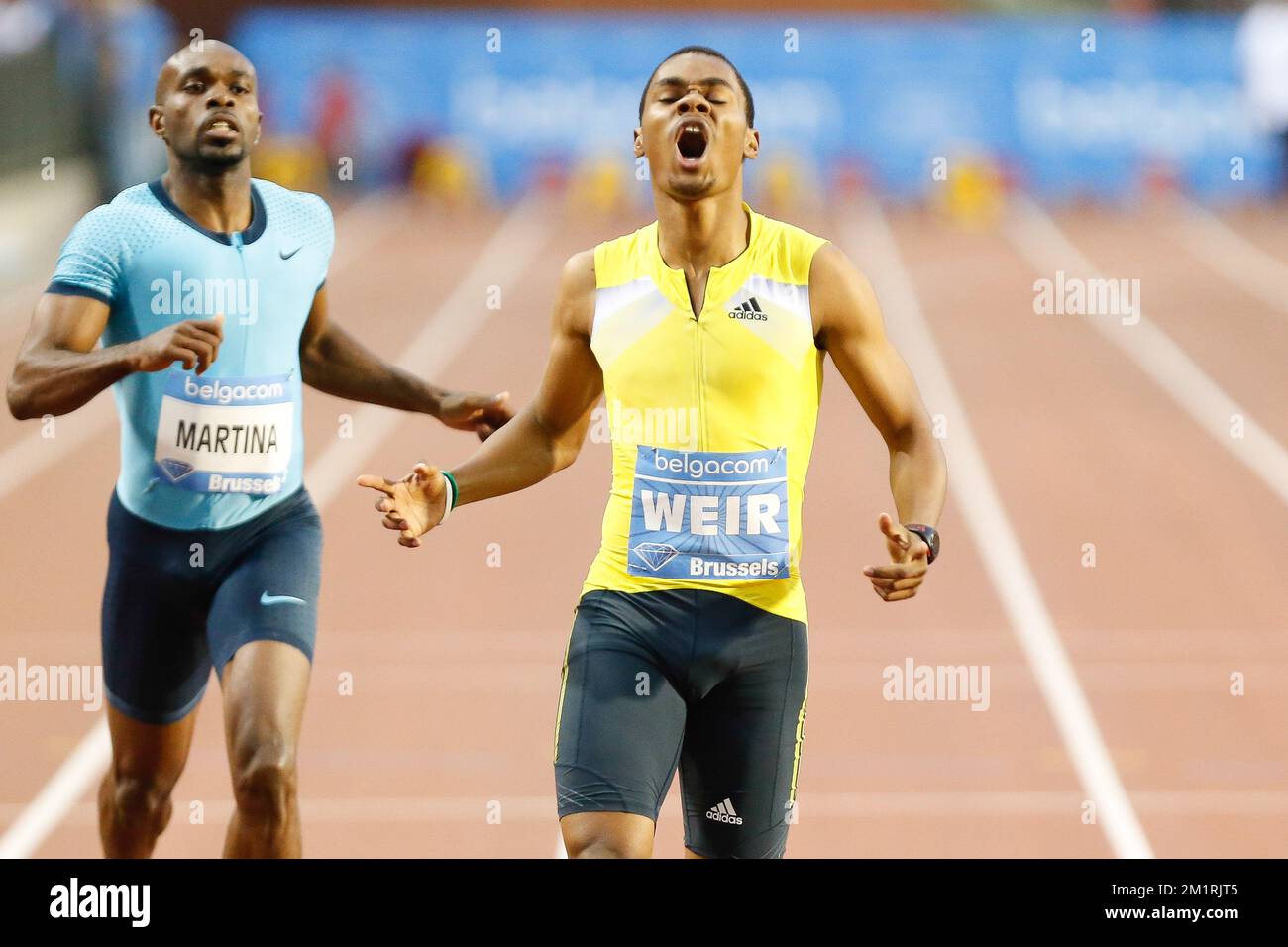 Jamaica's Warren Weir celebrates as he crosses the finish line to win ...
