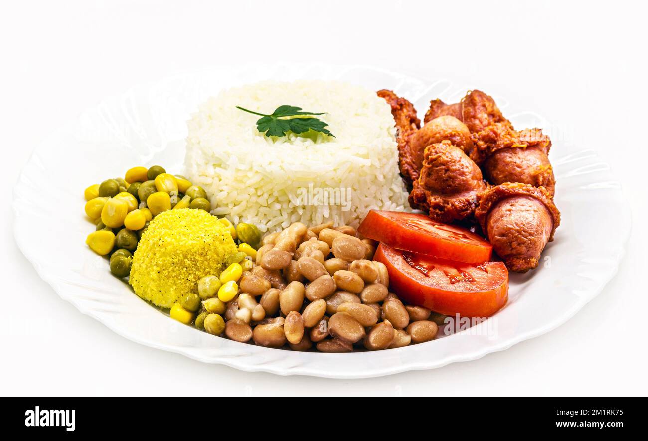 typical brazilian meal, traditional brazilian lunch, rice and beans ...