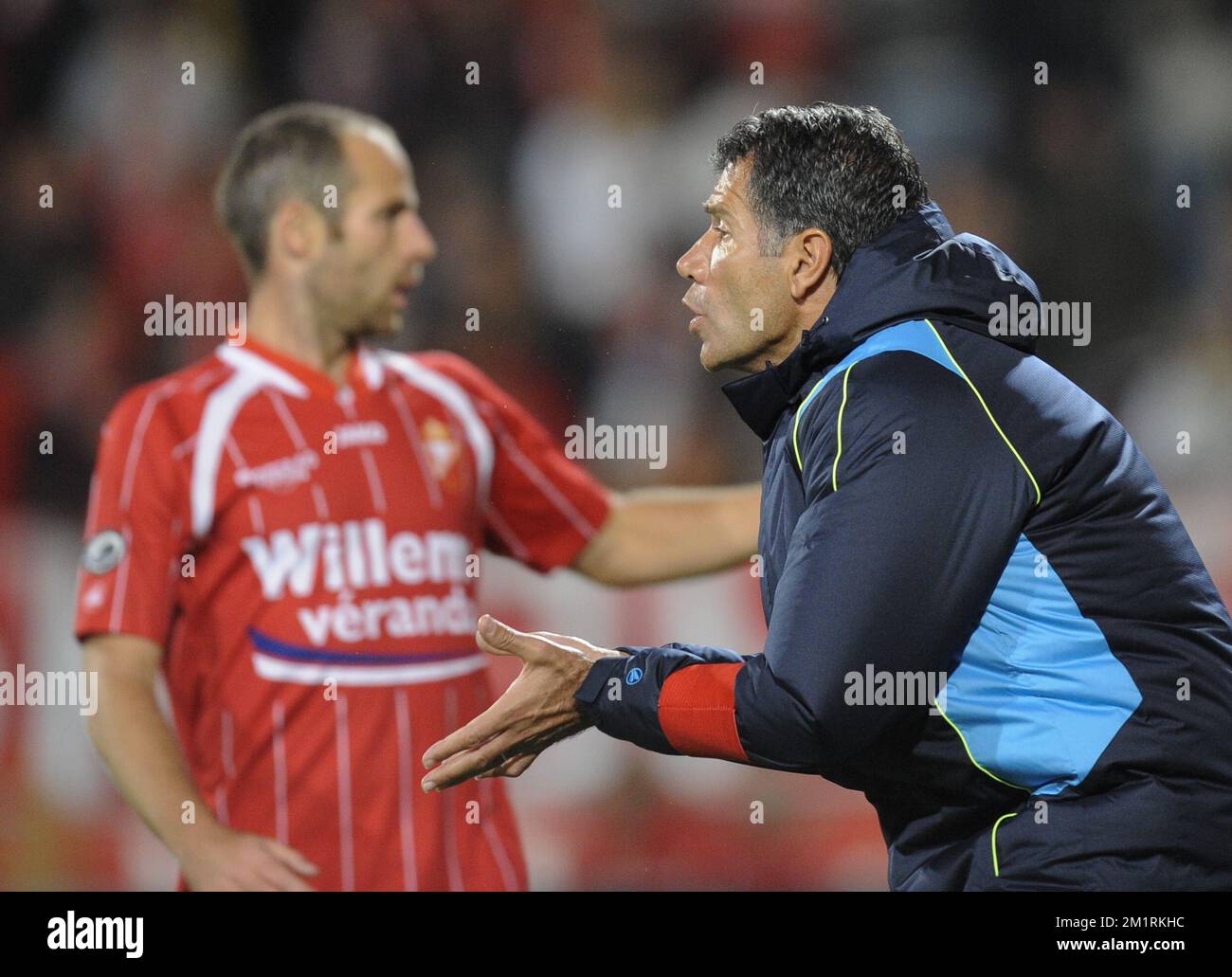 Mons' head coach Enzo Scifo reacts during the Jupiler Pro League match ...