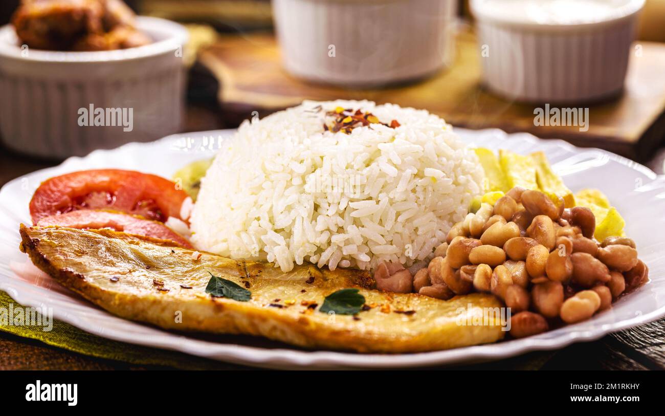 rice and beans typical of brazil, healthy and light food, grilled ...