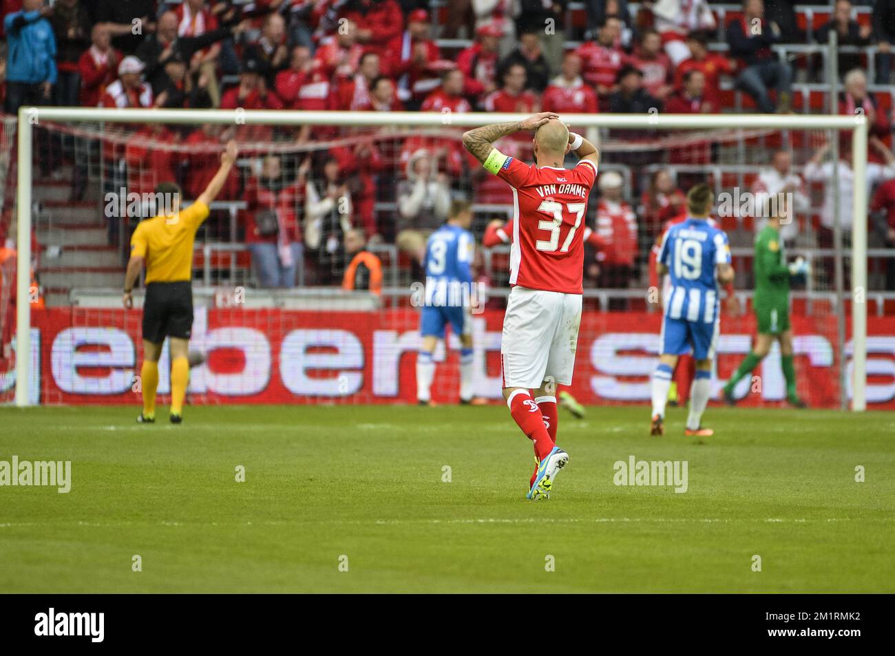 Standard's Jelle Van Damme reacts during a soccer match between Belgian ...