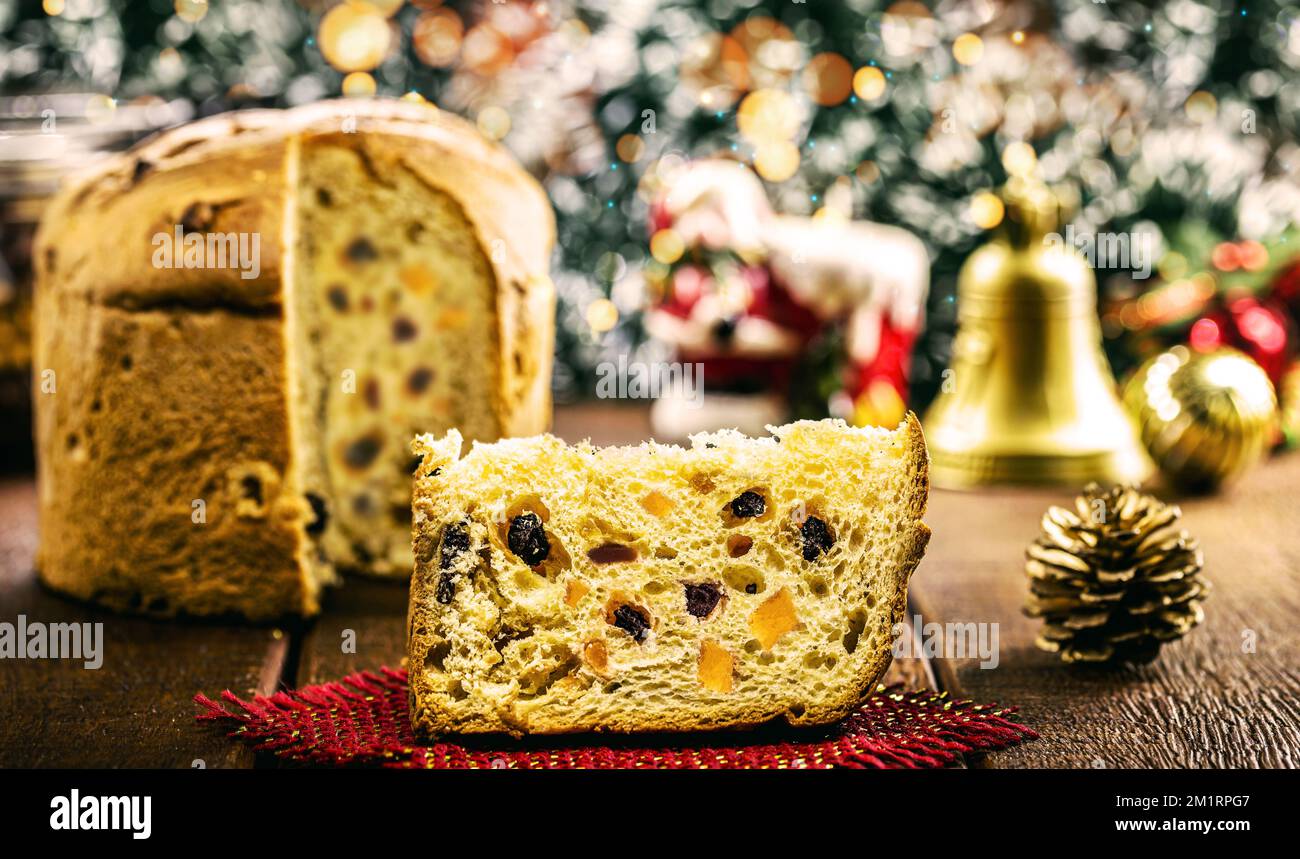Sugar-free diet panettone, filled with candied fruit, slice of ...