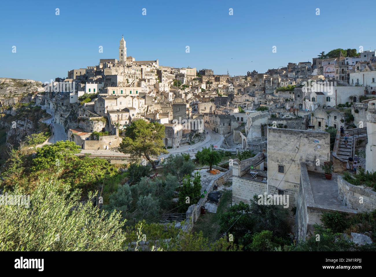 View over the Sassi di Matera old town in afternoon sunlight, Matera ...