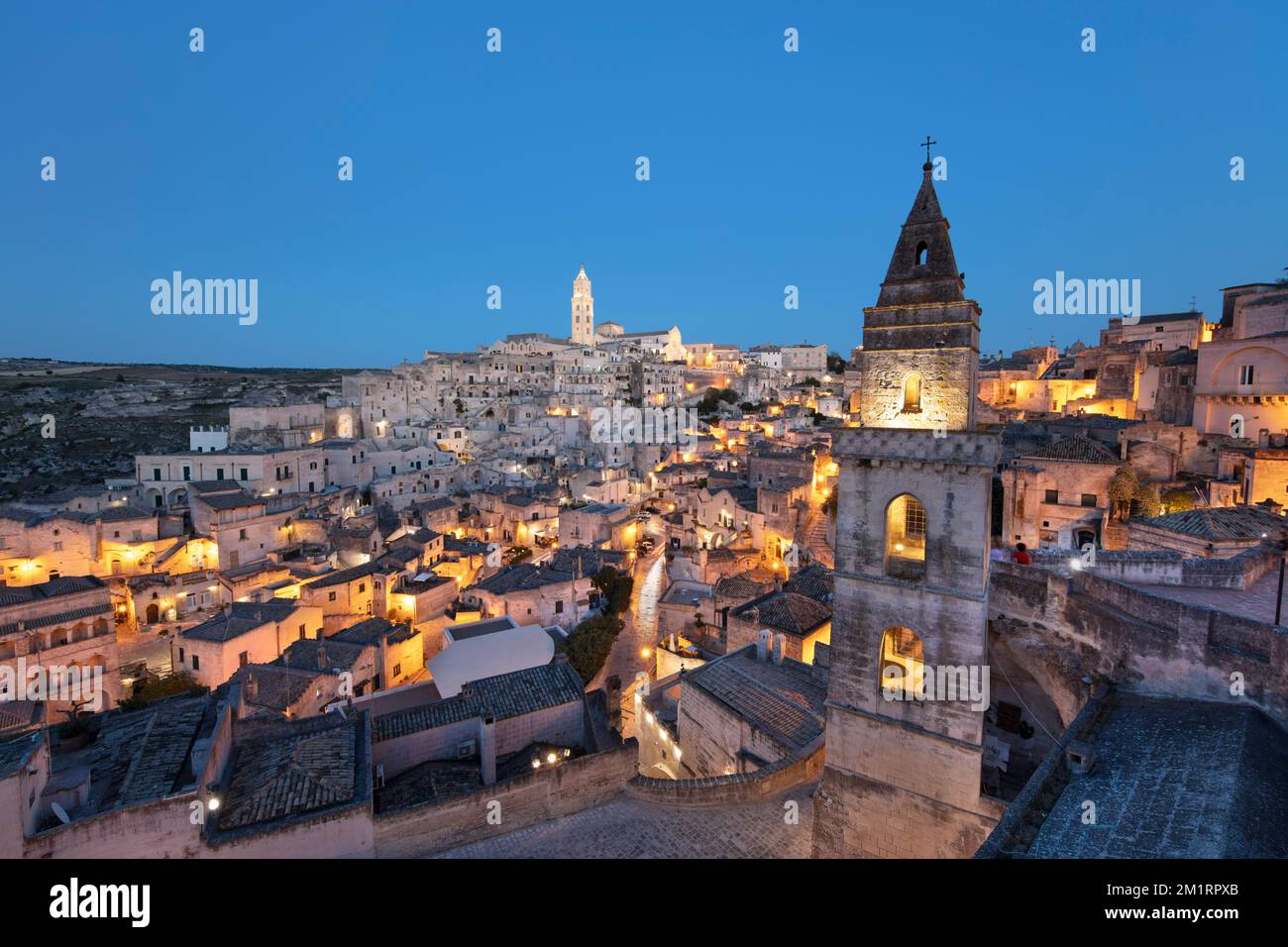 View Over The Sassi Di Matera Old Town With The Campanile Of The Church