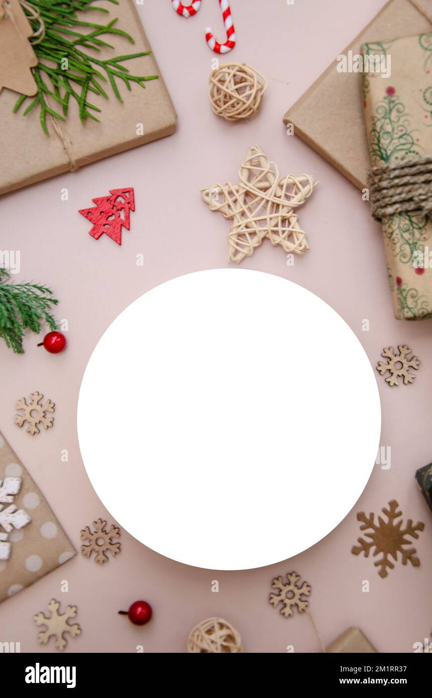 Christmas composition. Vertical flat lay composition with Christmas ...
