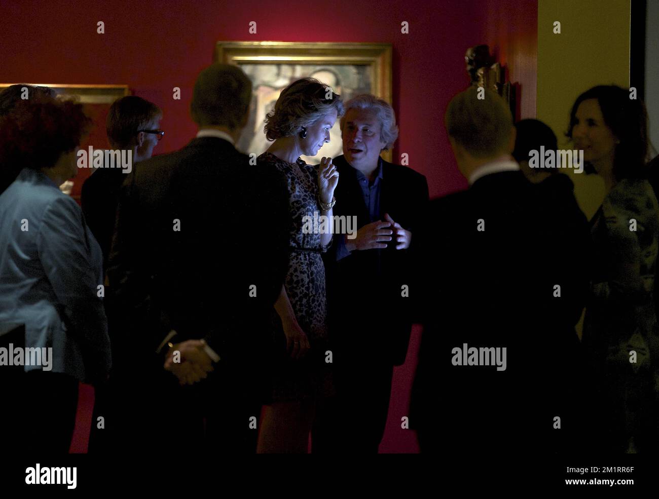 Queen Mathilde of Belgium and curator Claude Blondeel pictured during a ...