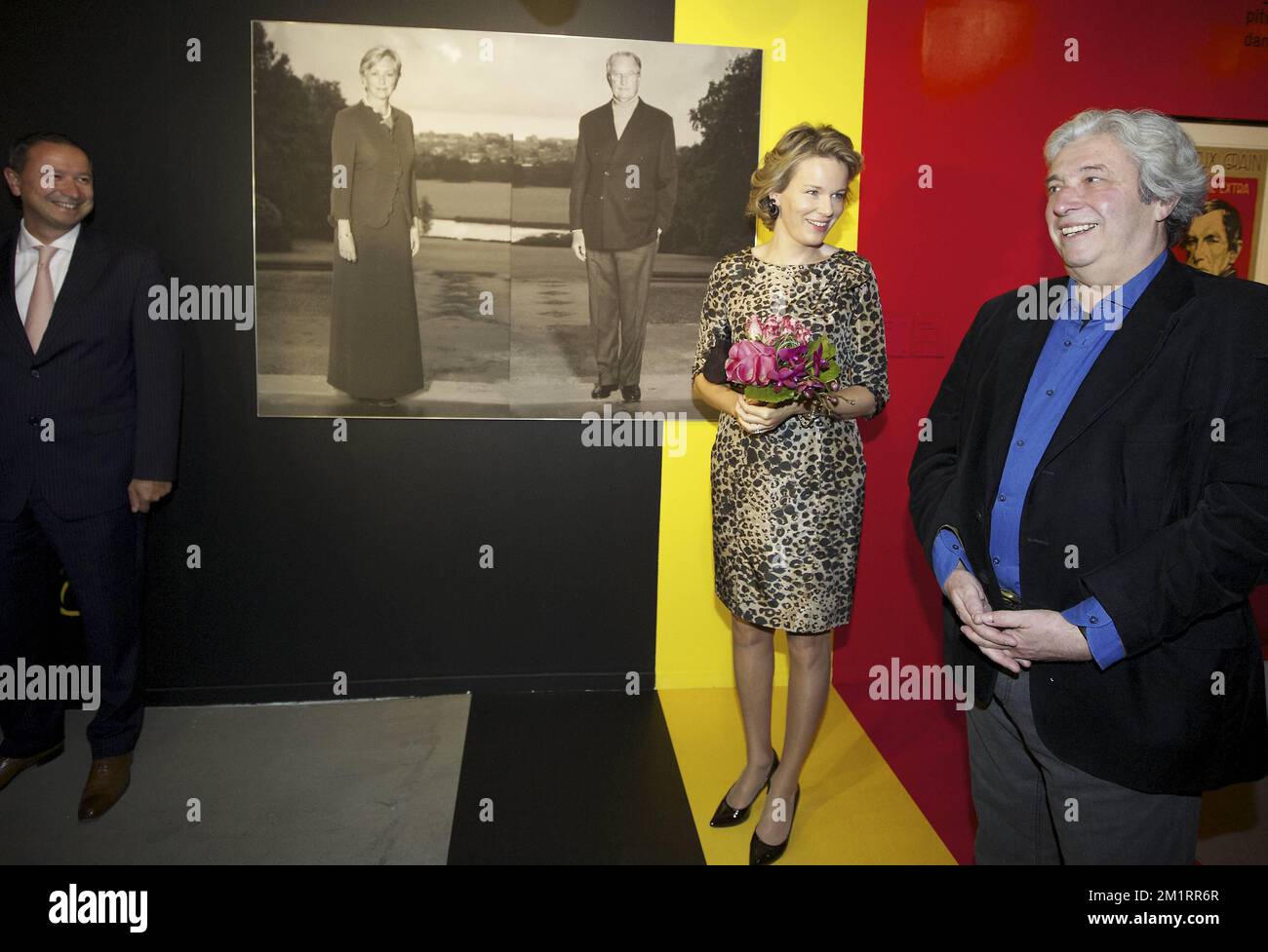 Queen Mathilde of Belgium and curator Claude Blondeel pictured during a ...