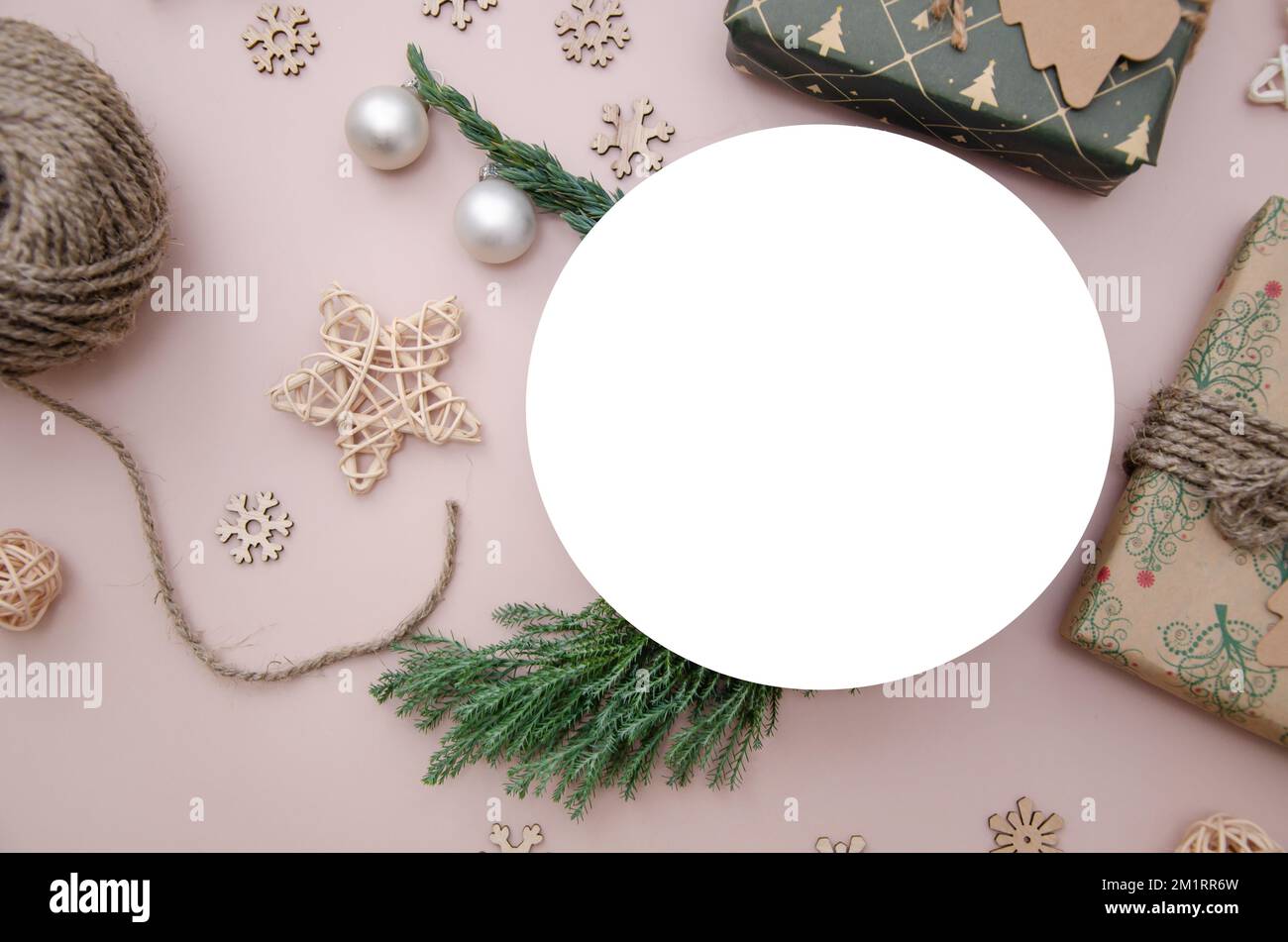 Christmas composition. Flat lay composition with Christmas decorations ...