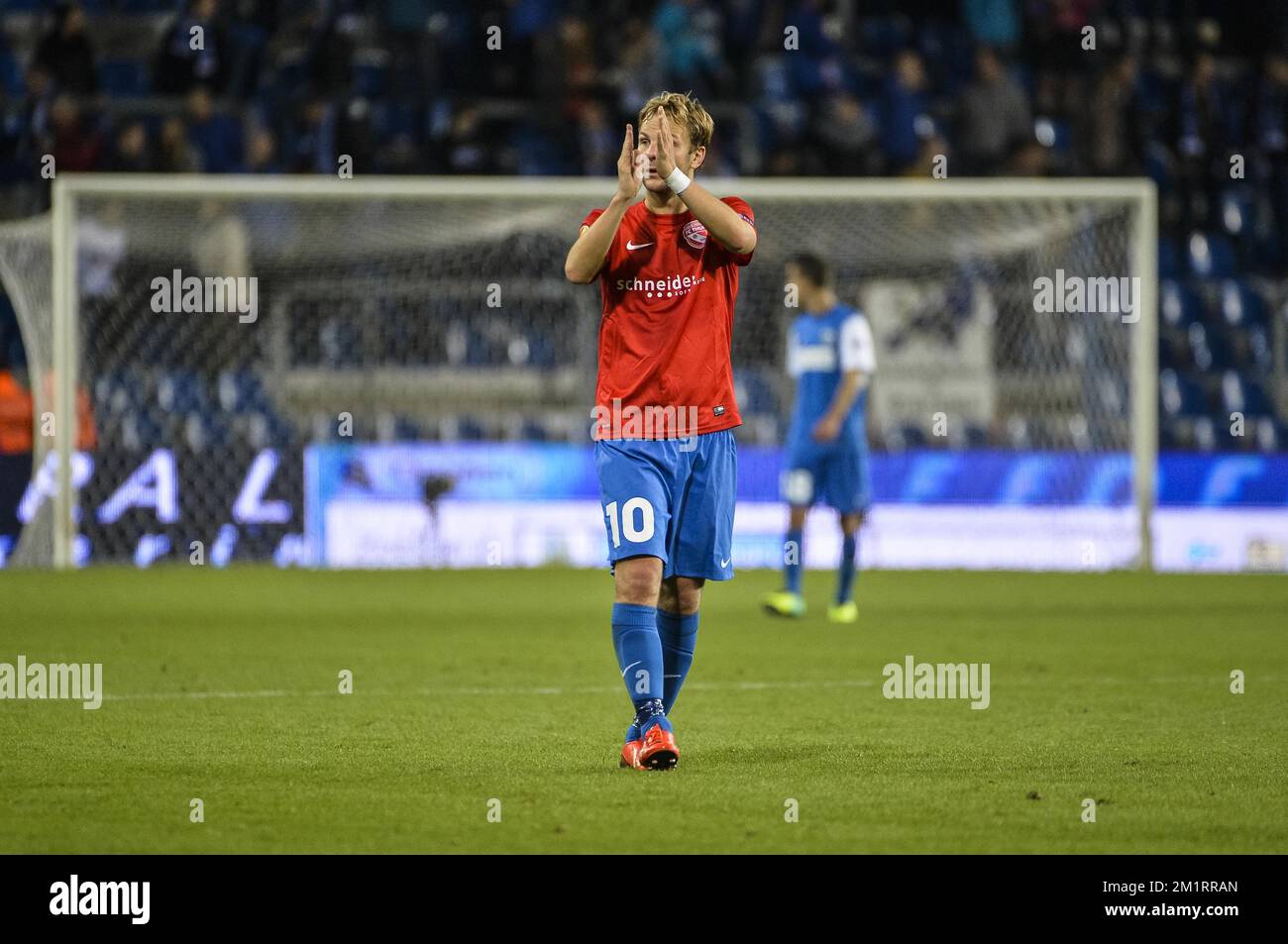 Genk's scorer Julien Gorius celebrates after winning 2-0 a soccer game ...