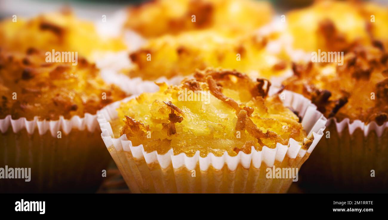 Queijadinha or queijada, sweet baked dessert from a traditional bakery ...