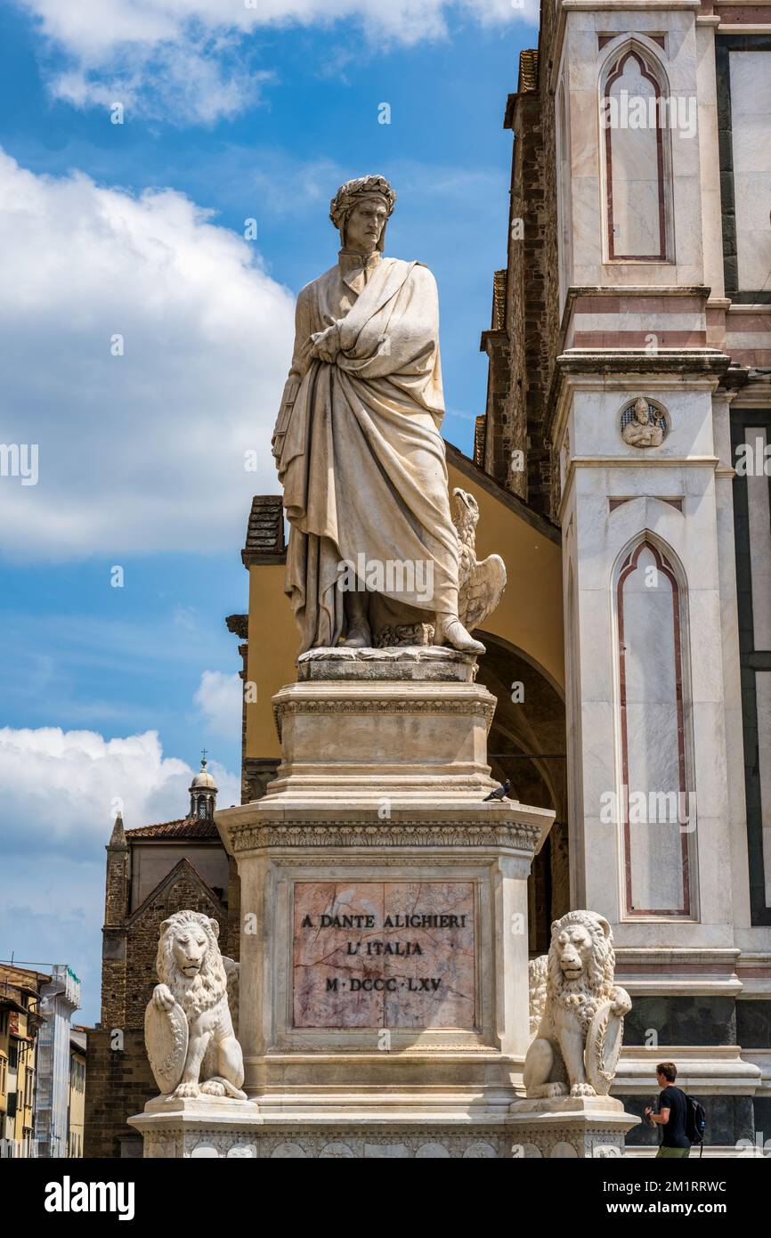 Monument to 19th century poet Dante Alighieri outside the Basilica di ...