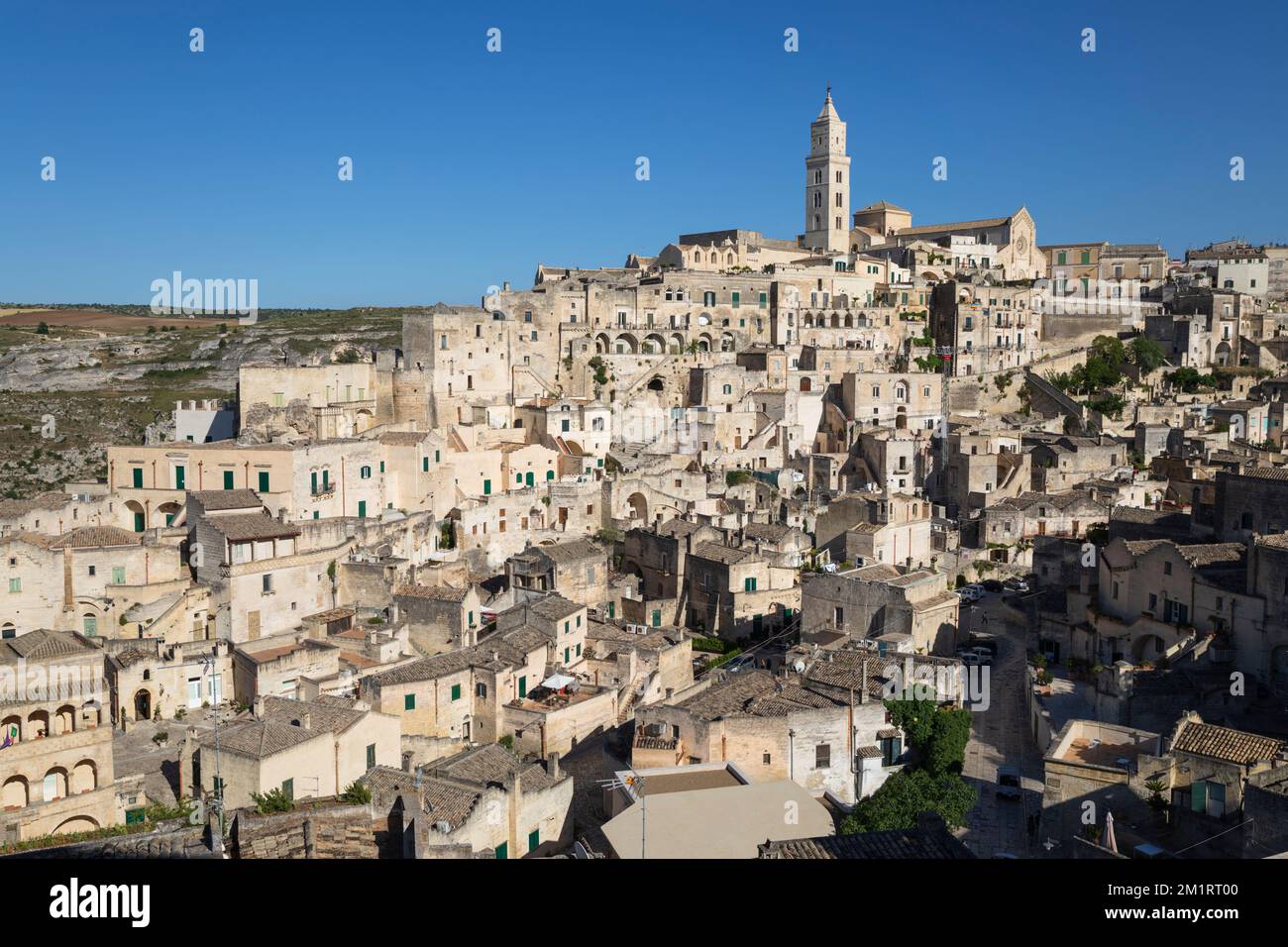 View over the Sassi di Matera old town in afternoon sunlight, Matera ...
