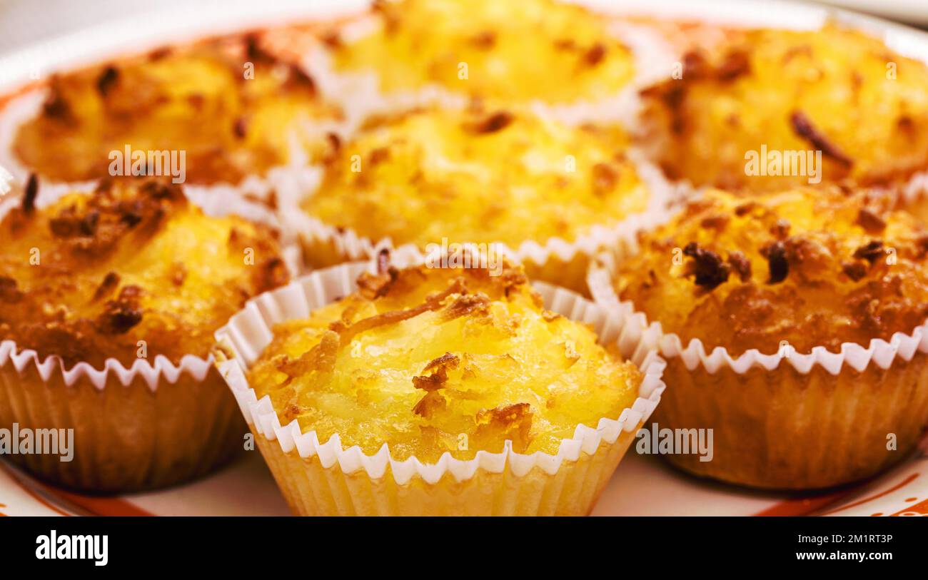 Queijadinha or queijada, sweet baked dessert from a traditional bakery ...