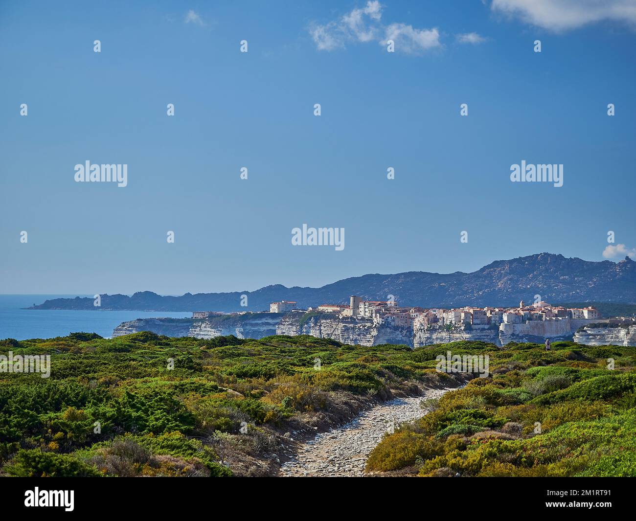 The city of Bonifacio is lying on white cliff, surrounded by the ...