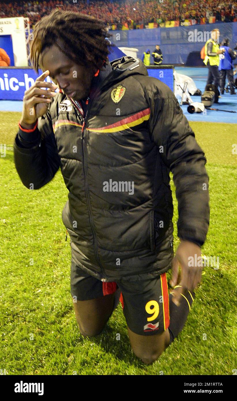 Belgium's Romelu Lukaku celebrates after winning a soccer game between ...