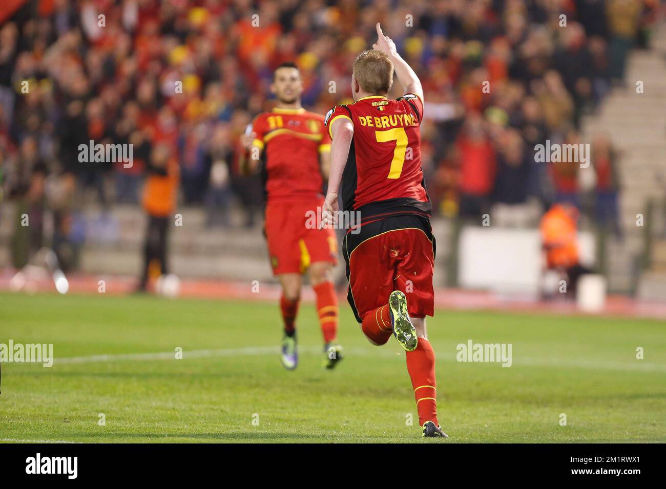 Belgium's Kevin De Bruyne celebrates after scoring during a the match ...
