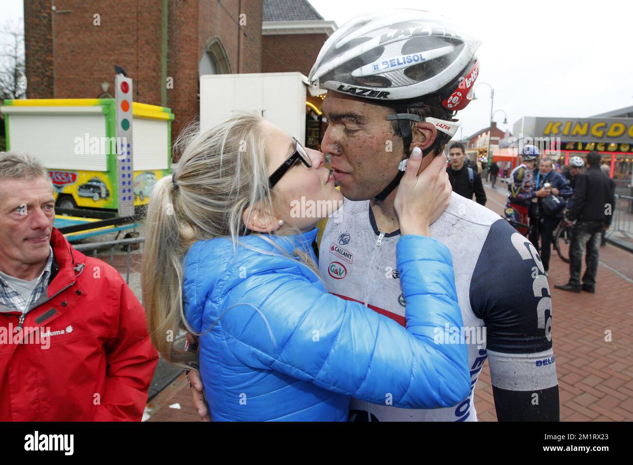 Belgian Jens Debusschere of Lotto - Belisol kisses his girlfriend after ...