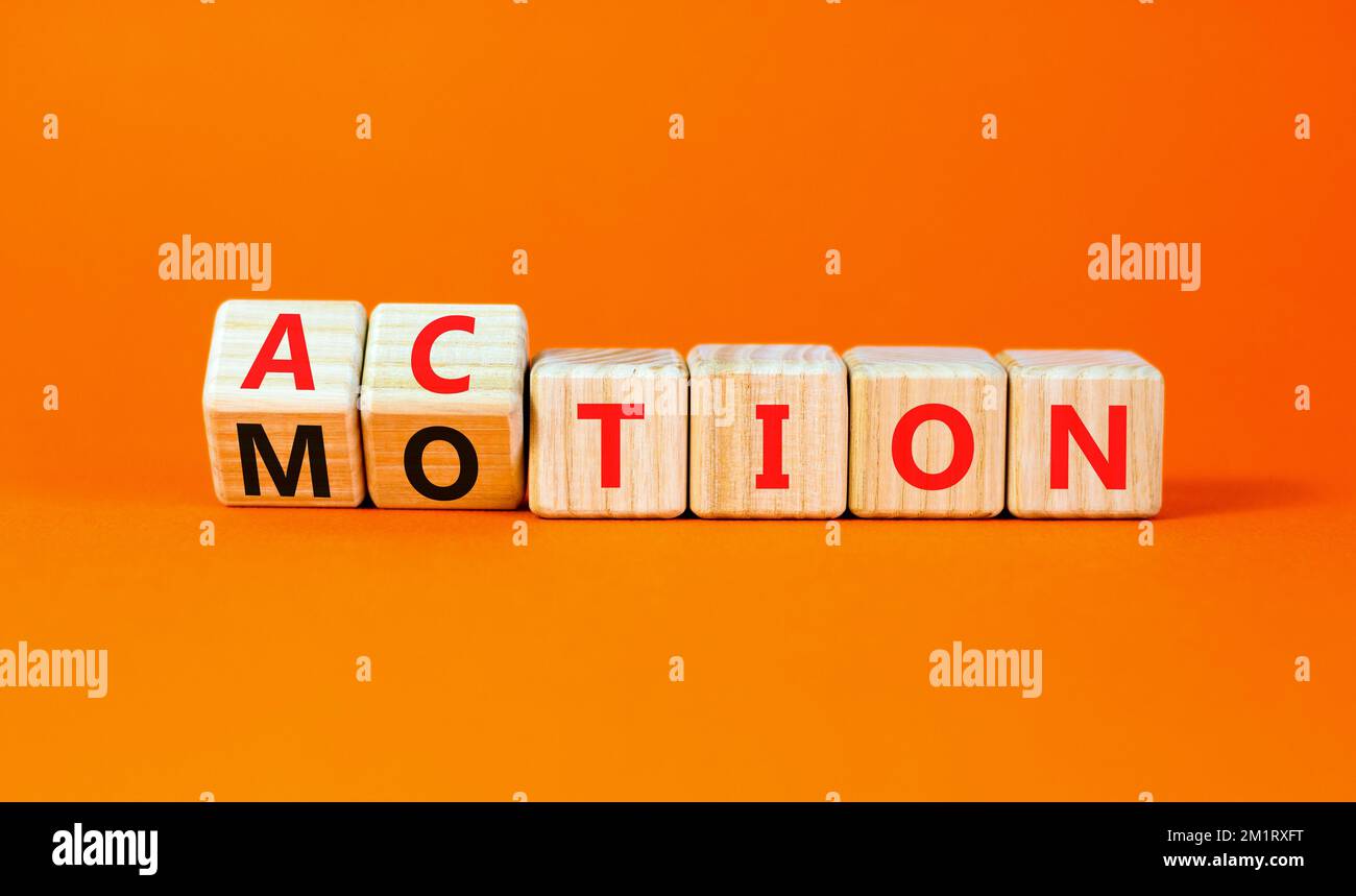 Action or motion symbol. Concept word Motion and Action on wooden cubes ...