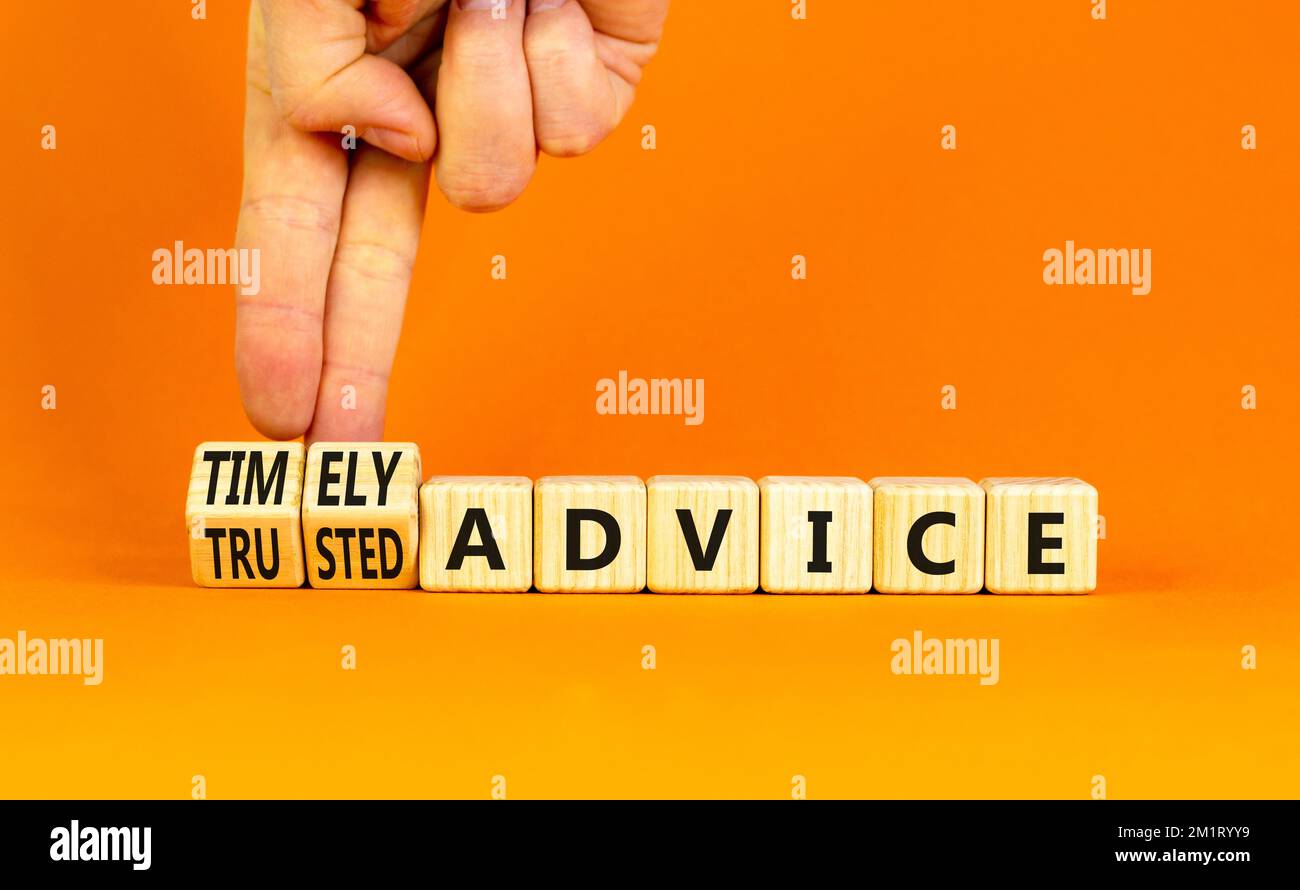 Timely or trusted advice symbol. Concept words Timely advice and ...