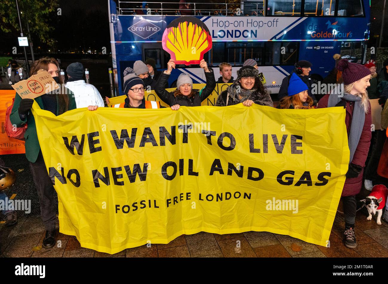 London, UK. 12 December 2022. Climate activists demonstrate outside ...