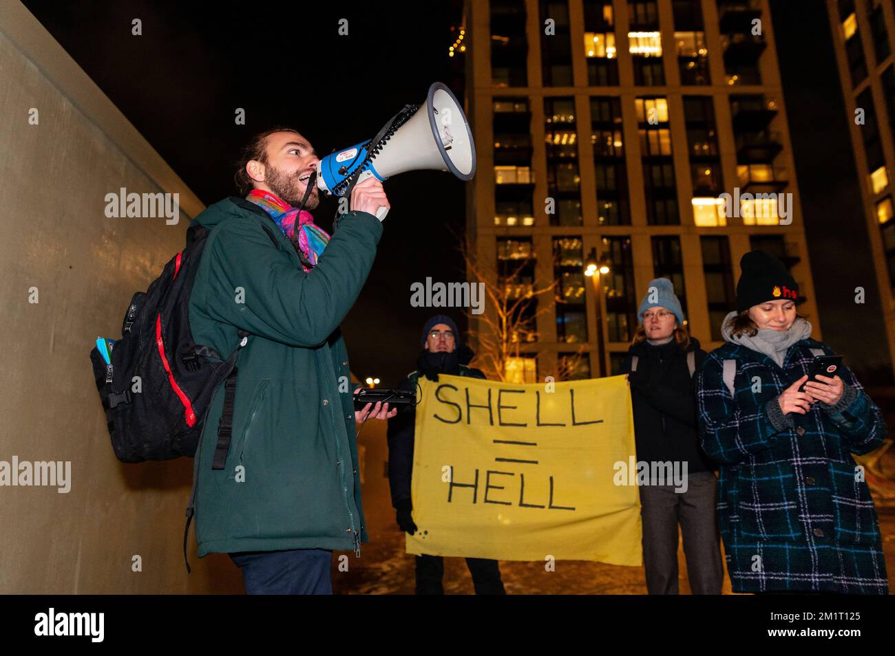 London, UK. 12 December 2022. Climate activists demonstrate outside ...