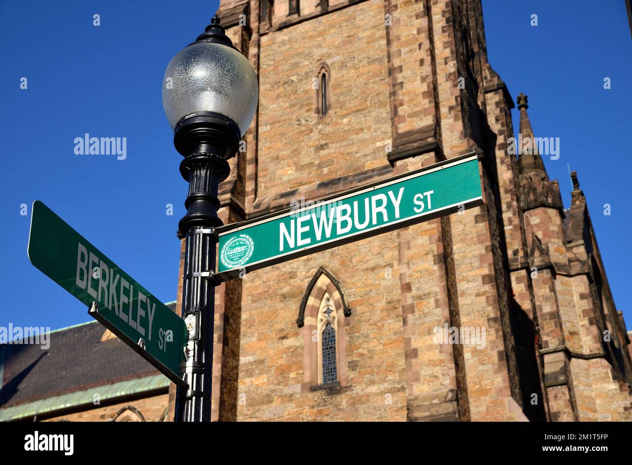 Street Lamp and Street Sign in front of Church of the Covenant, Newbury ...