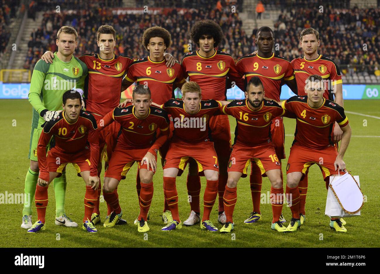 L-R, back, Belgium's goalkeeper Simon Mignolet, Belgium's Thomas ...