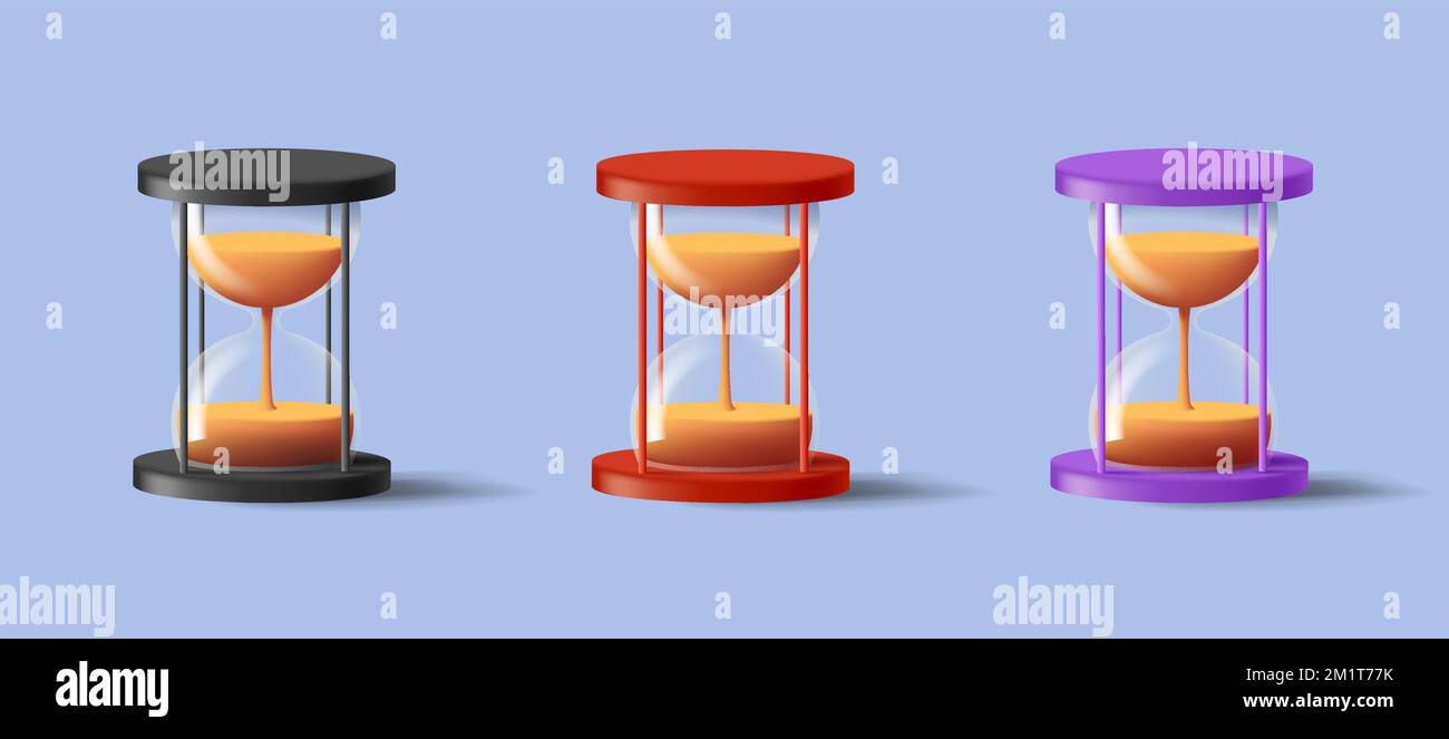 3D icon of sandglass, stylish set of detailed icons of transparent ...