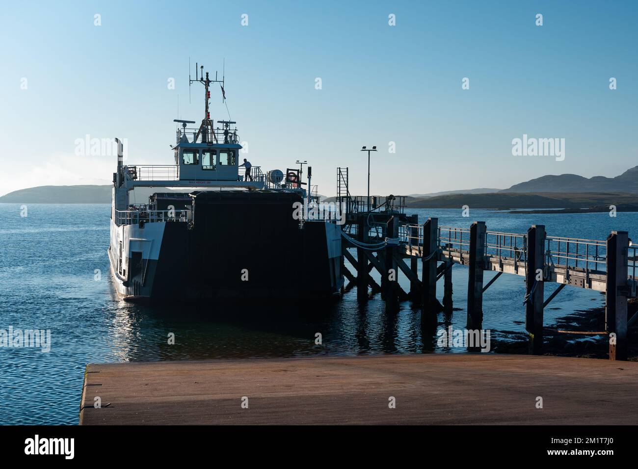 A Caledonian MacBrayne (Calmac) ferry, the MV Loch Alainn, in port at ...