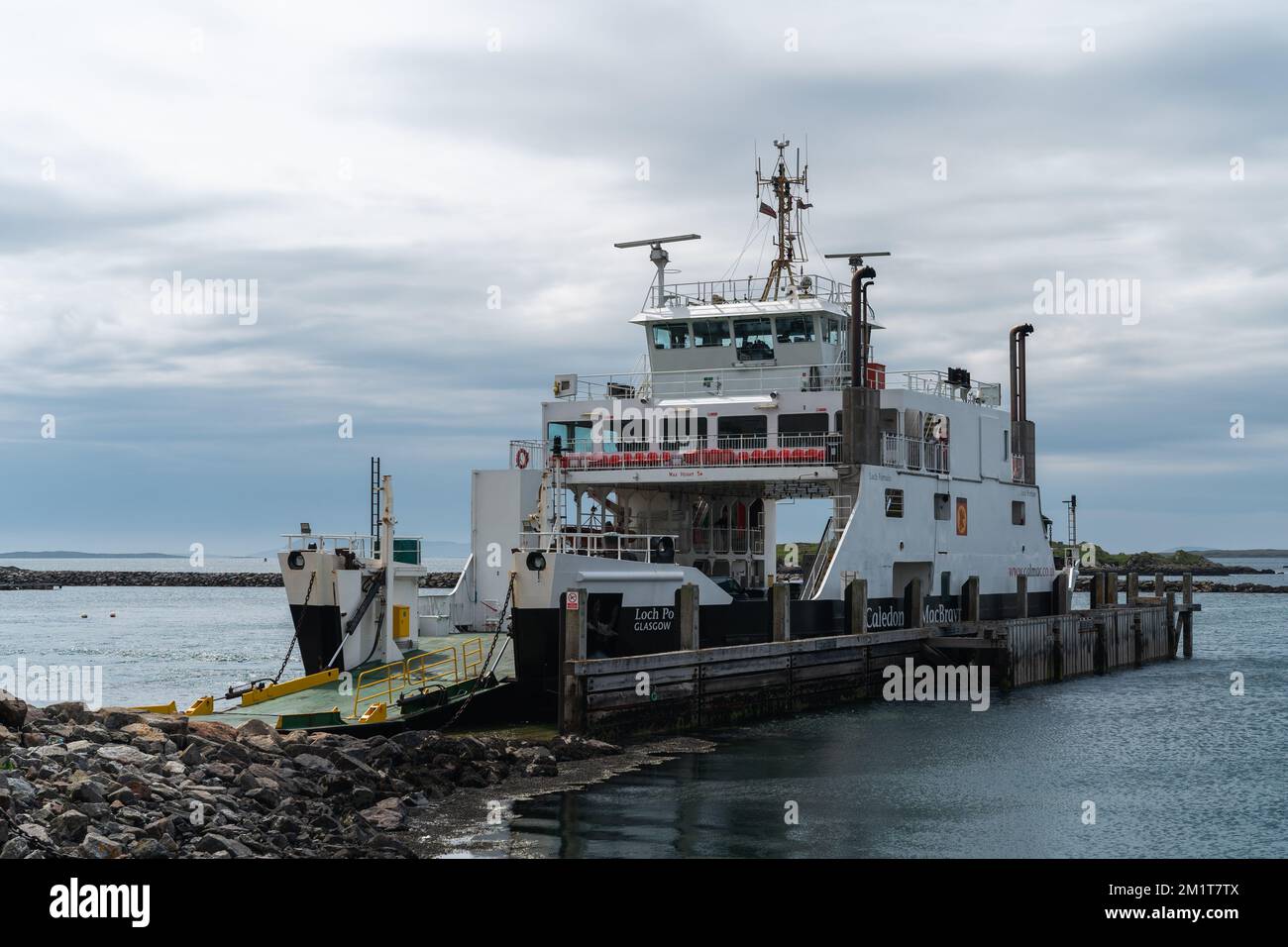 A Caledonian MacBrayne (Calmac) ferry, the MV Loch Portain, in port at ...