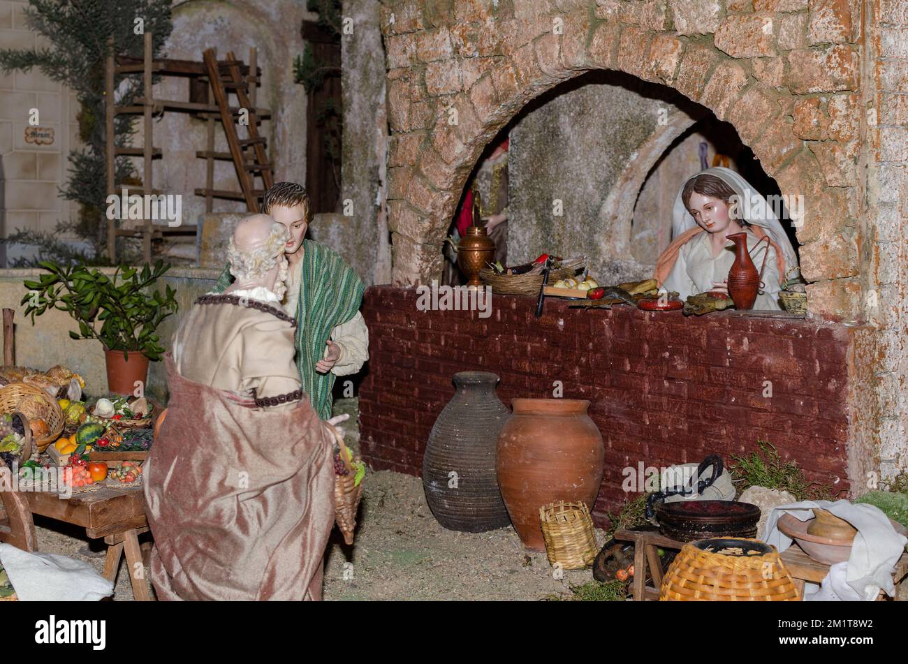 Seville, Spain; December 6, 2022: Figurines in the Bethlehem of the ...