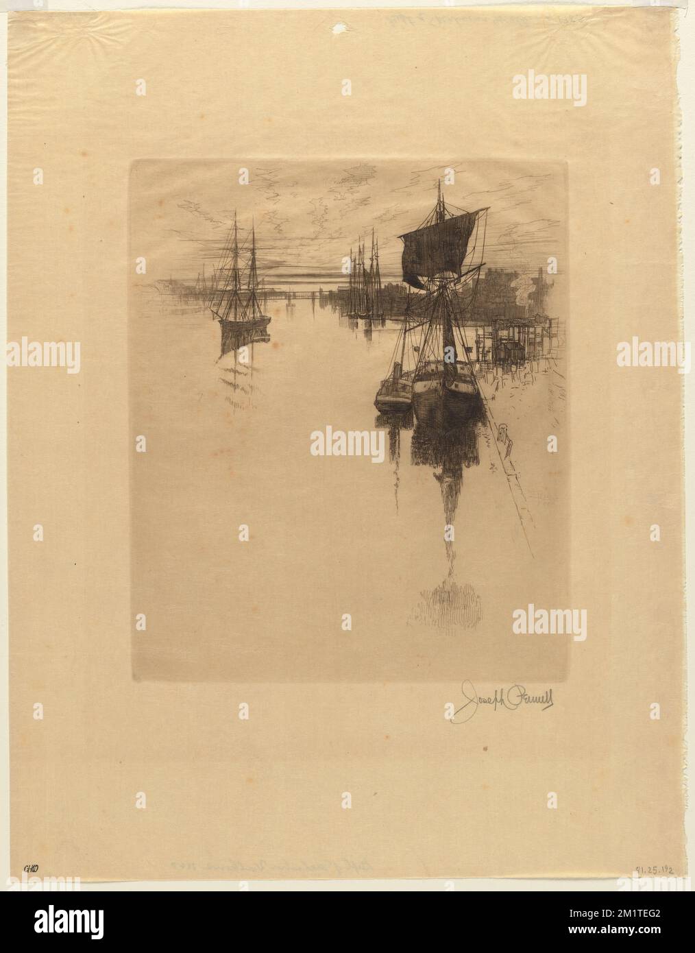Below Chestnut St. bridge Philadelphia , Boats, Rivers. Joseph Pennell ...