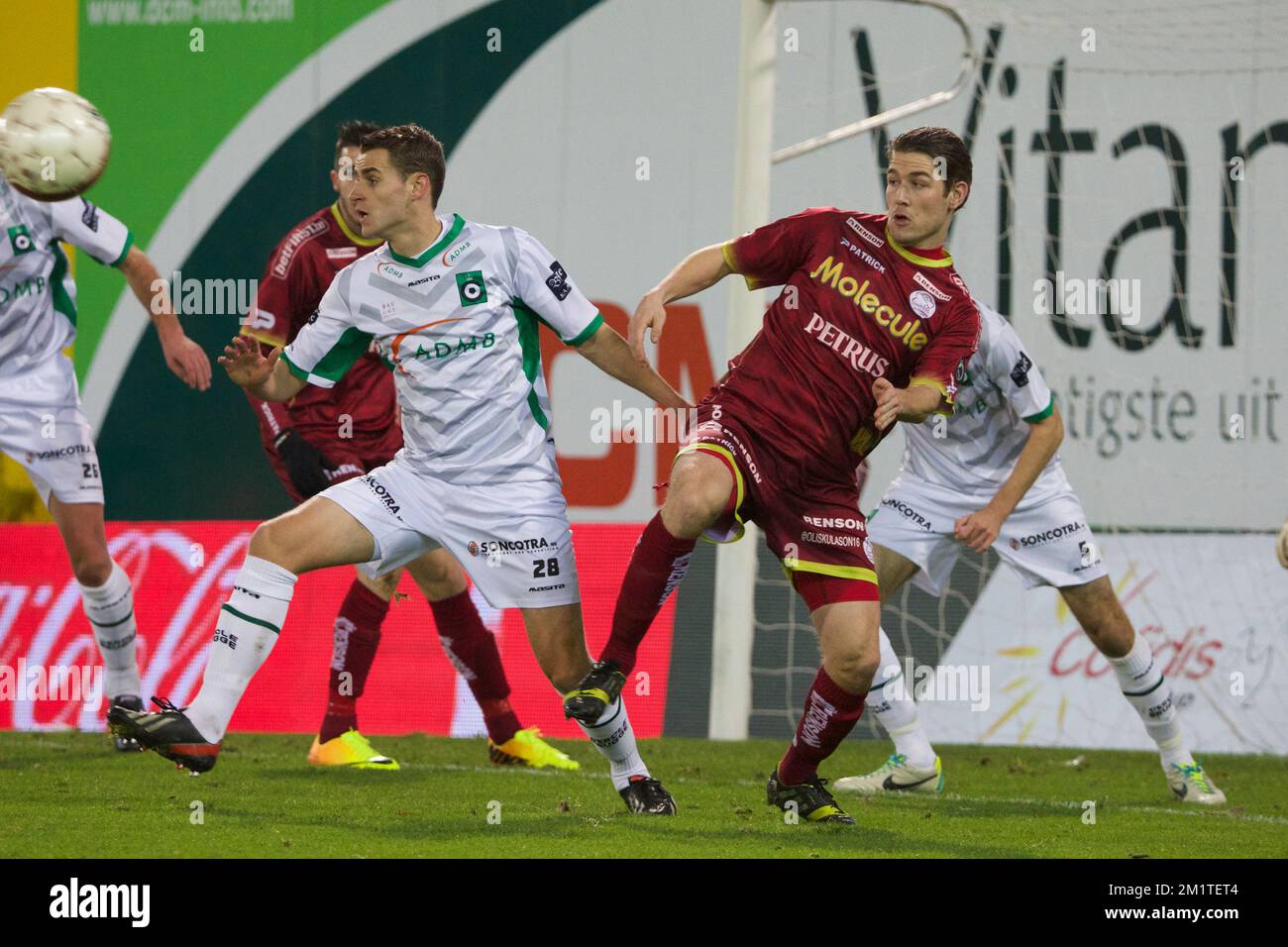 20131218 - WAREGEM, BELGIUM: Cercle's Karel Van Roose and Essevee's ...