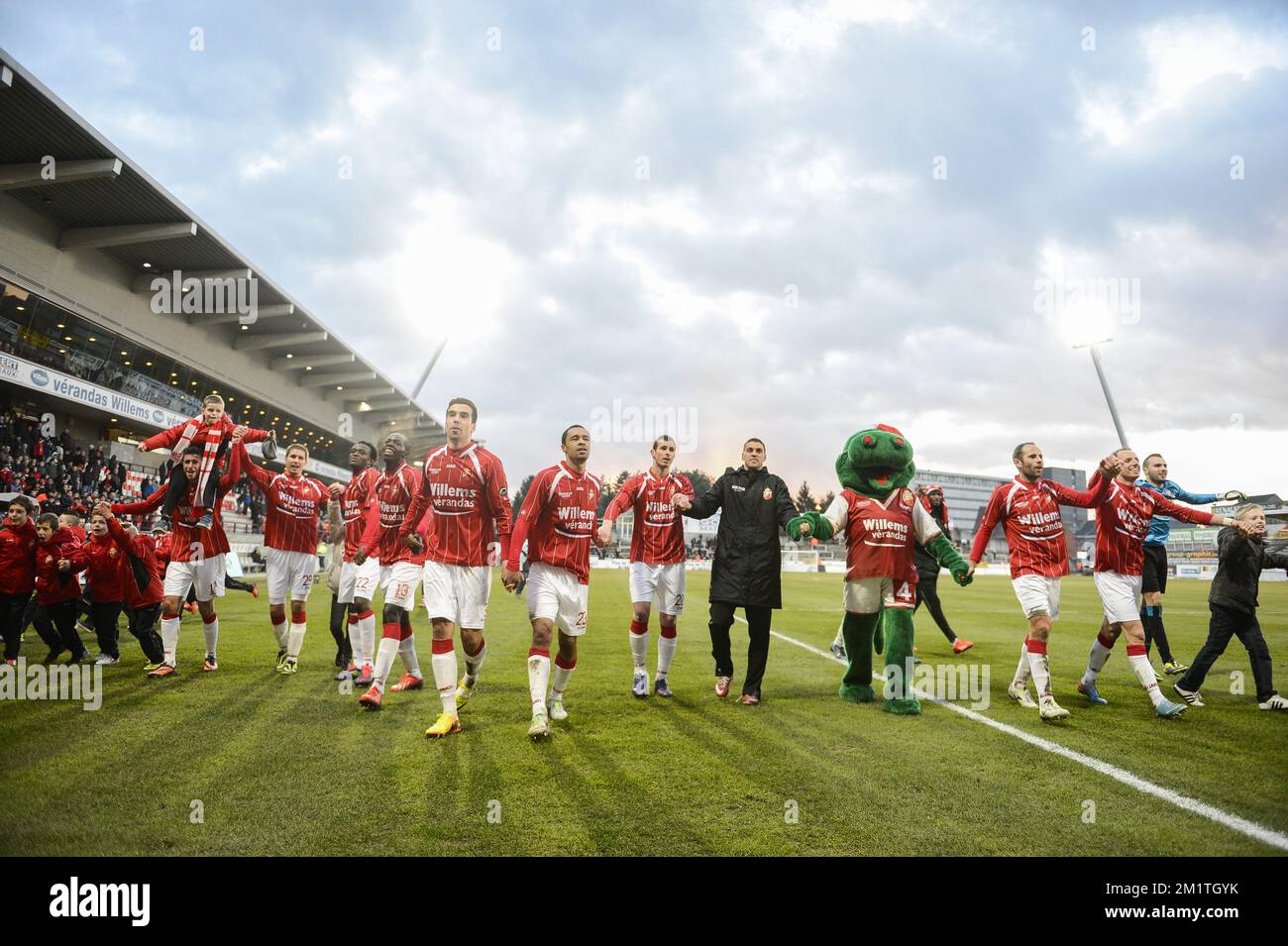 20131226 - MONS, BELGIUM: Mons' players celebrate after winning the ...
