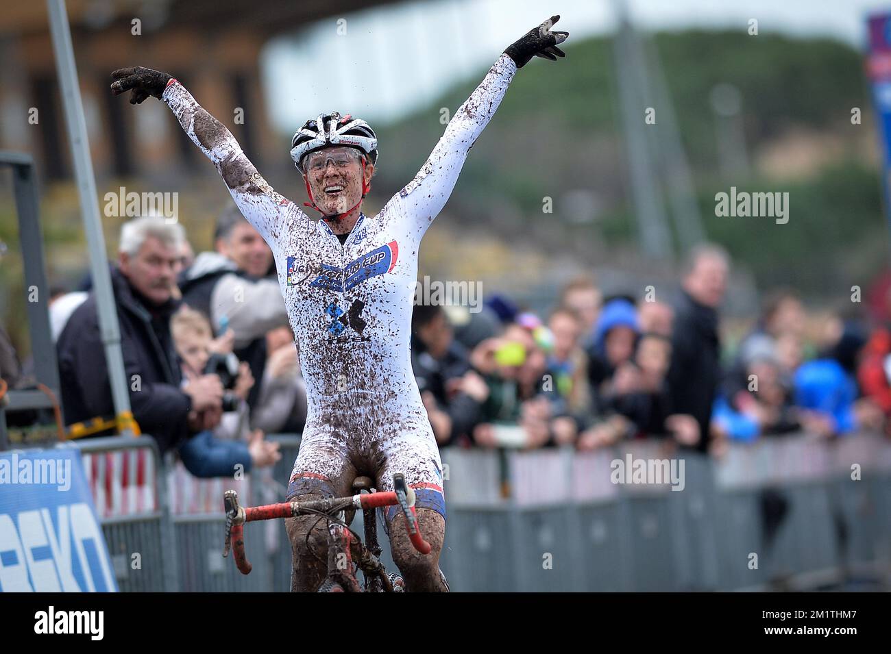 20140105 - ROME, ITALY: US Katie Compton celebrates as she crosses the ...