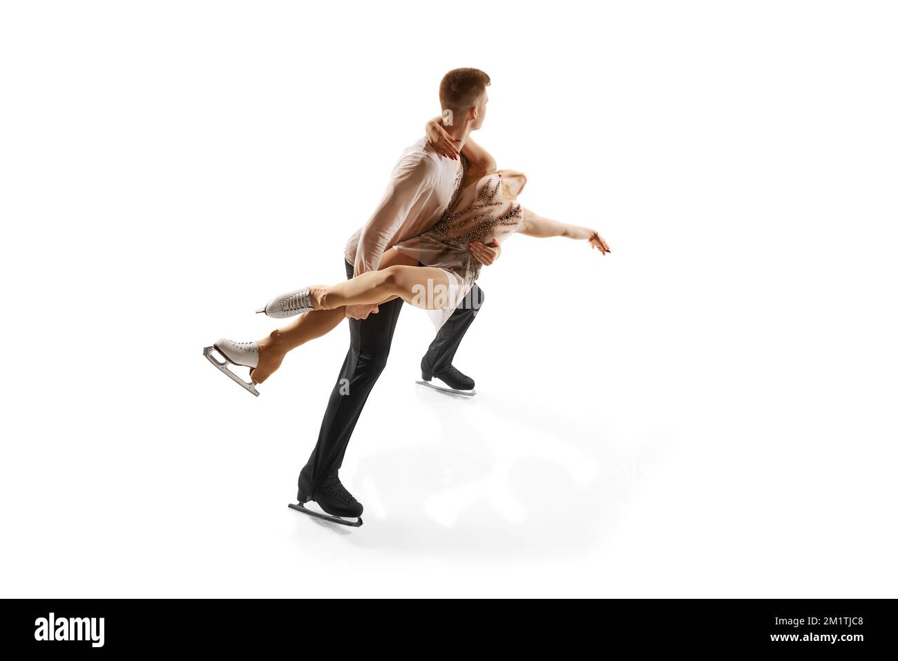 Ice dancing. Portrait of young man and woman, figure skating athletes ...