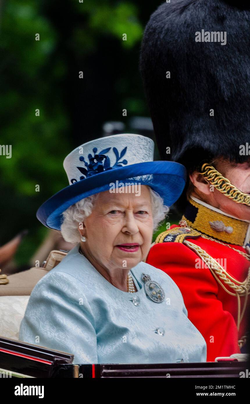 The Queen, Queen Elizabeth II in a carriage at Trooping the Colour 2014 ...