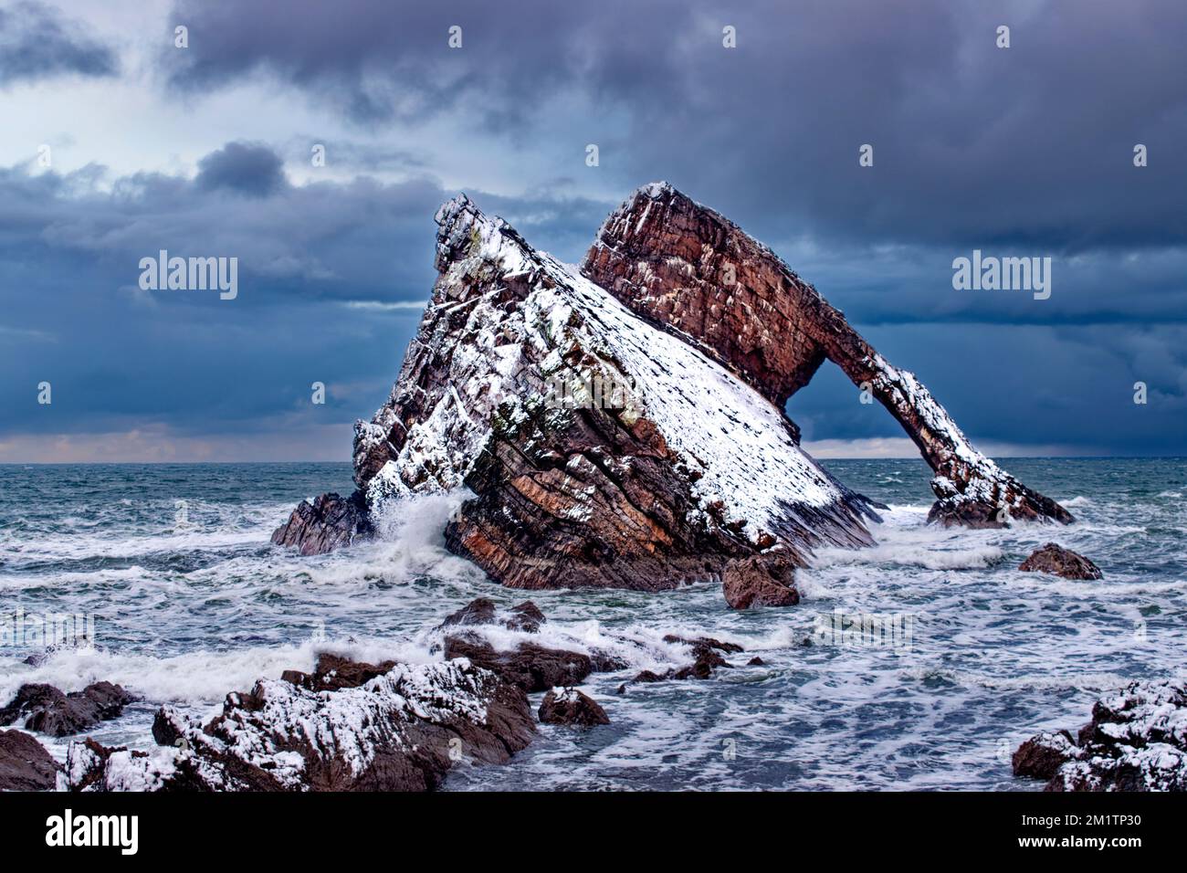 Bow Fiddle Rock Portknockie Moray Coast Scotland dark sky a fresh fall ...