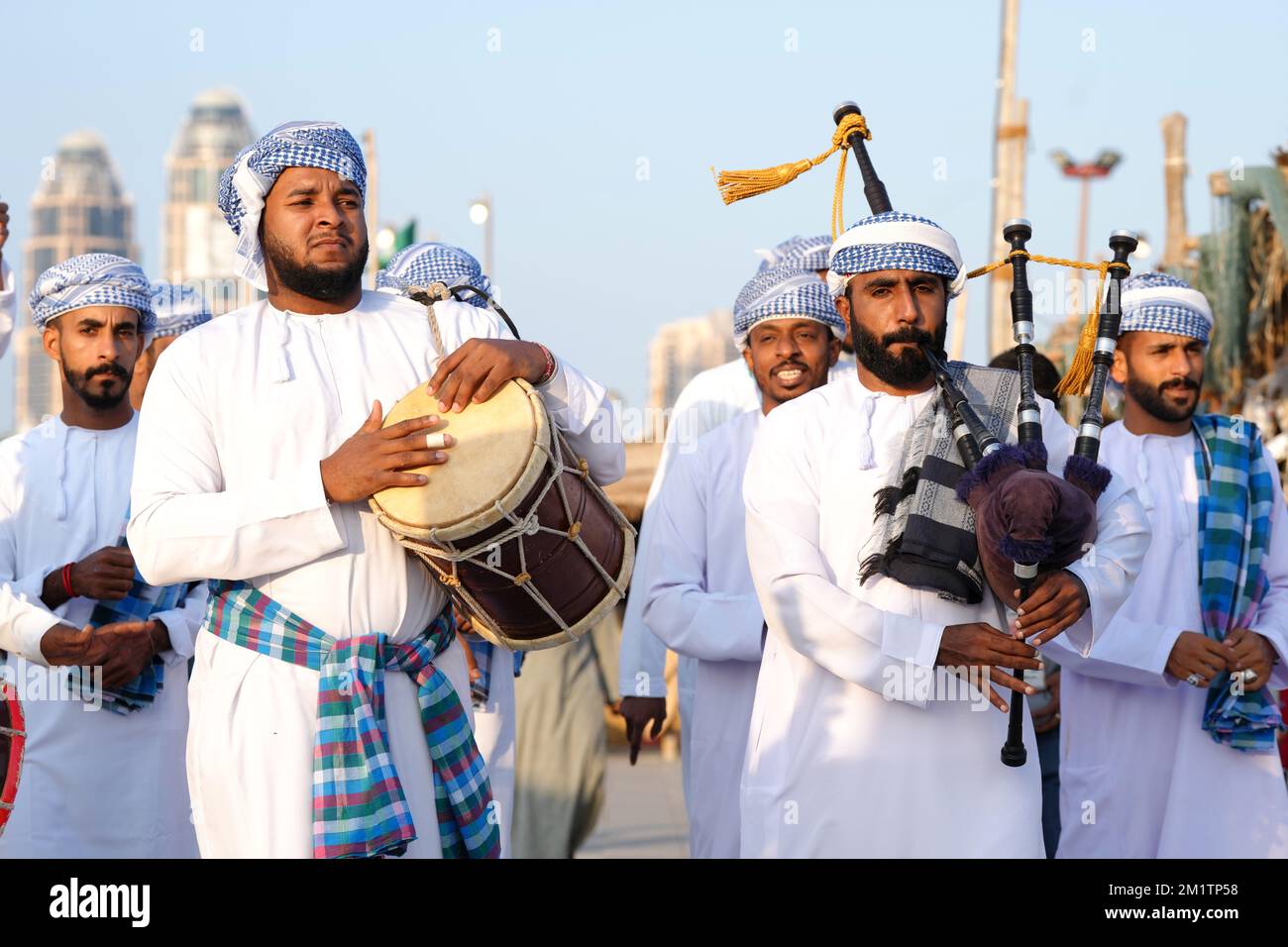 A musical band entertains the crowd in the Katara Cultural Village in ...