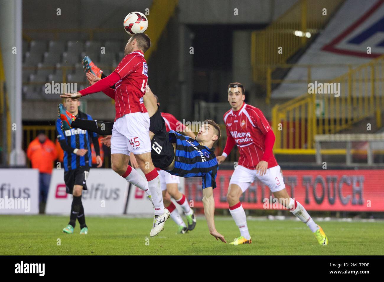 20140201 - BRUGGE, BELGIUM: Mons' Pieterjan Monteyne and Club's Thomas ...