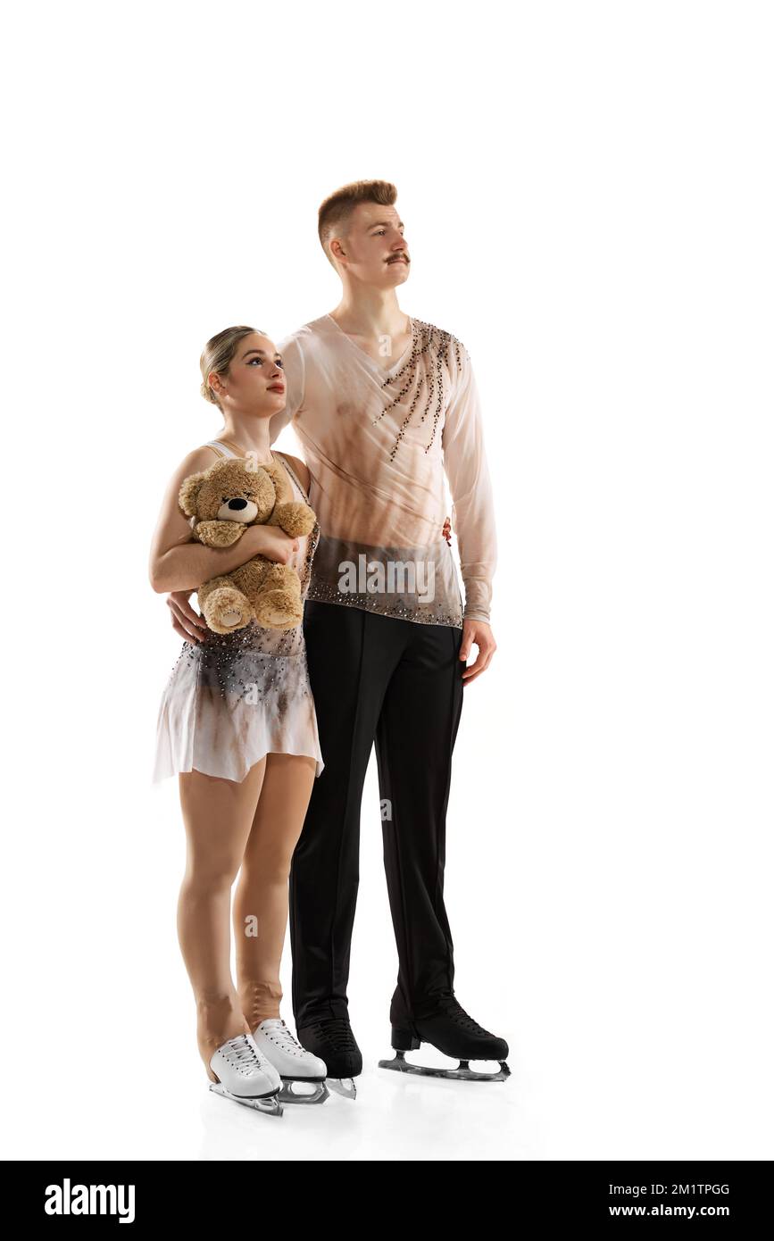 Winners. Portrait of young man and woman, figure skating athletes ...