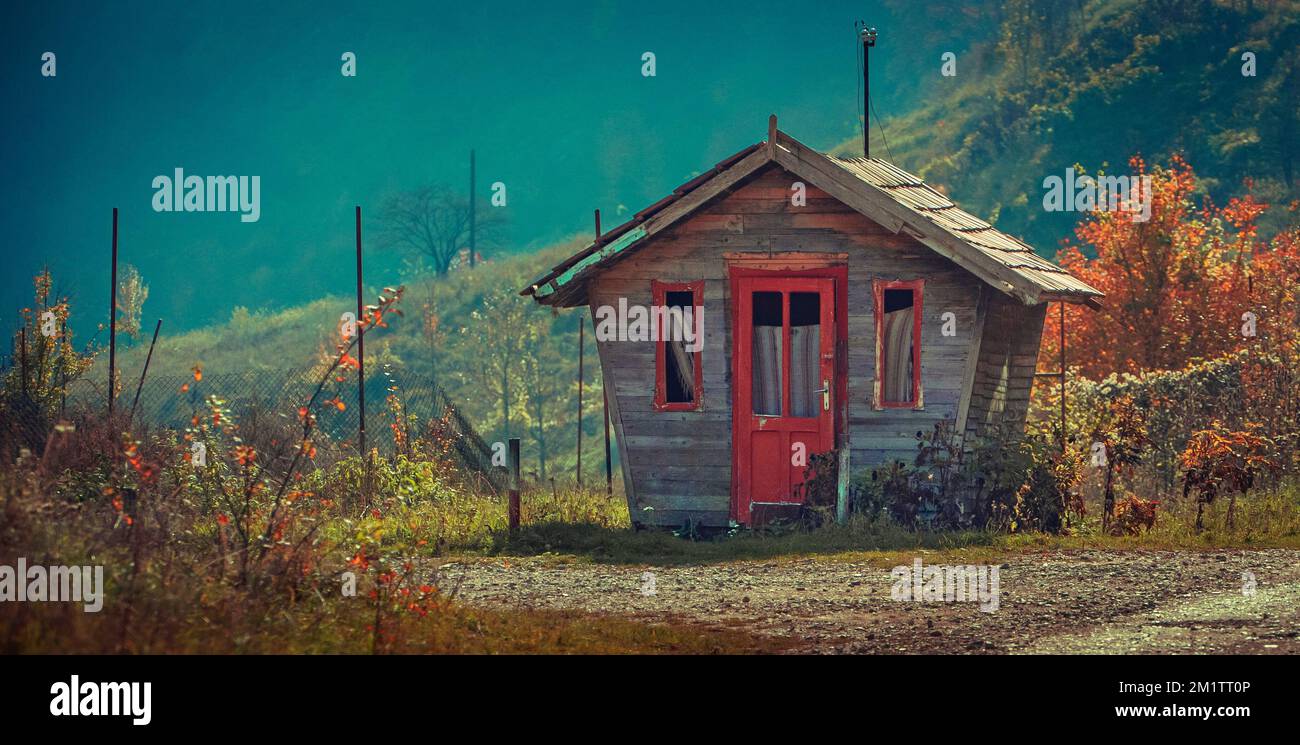 An old wooden hut in a rural area Stock Photo - Alamy