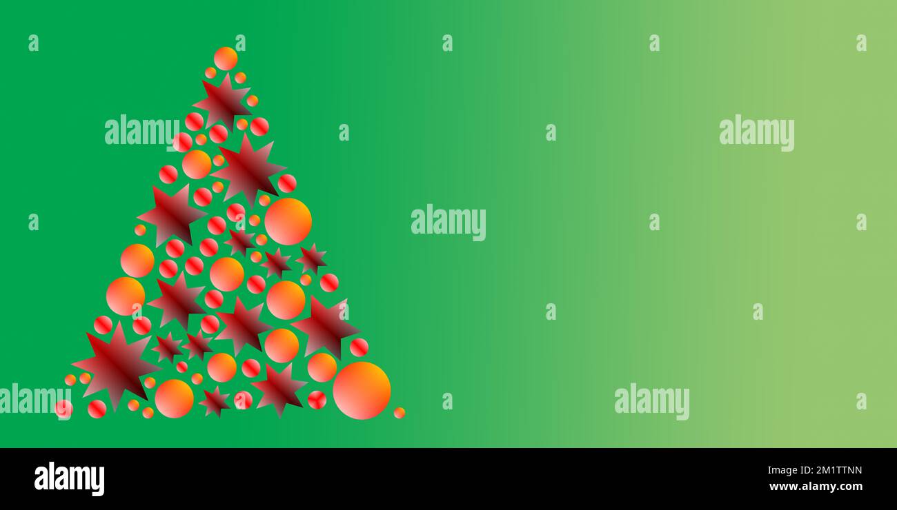 Christmas tree made of stars and balls against green background, 3D ...