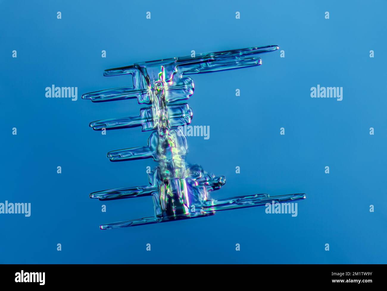 Real column snowflake at high magnification. Macro photo of small ...