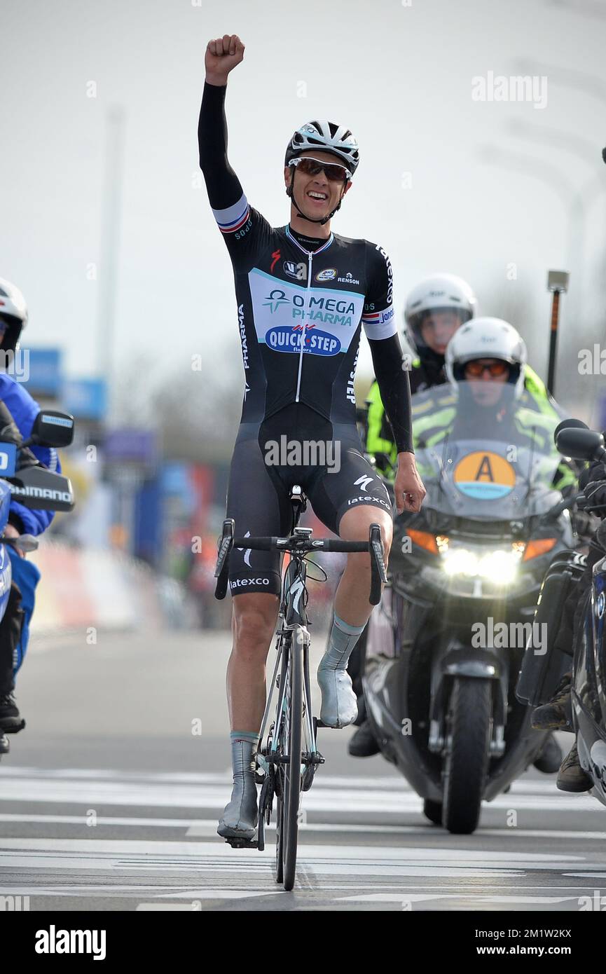Dutch Niki Terpstra of team Omega Pharma - Quick Step celebrates as he ...