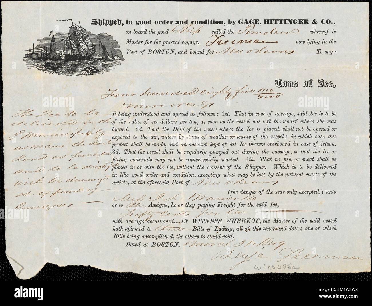 Bill of lading, Gage, Hittinger & Co. for items shipped on Timoleon ...