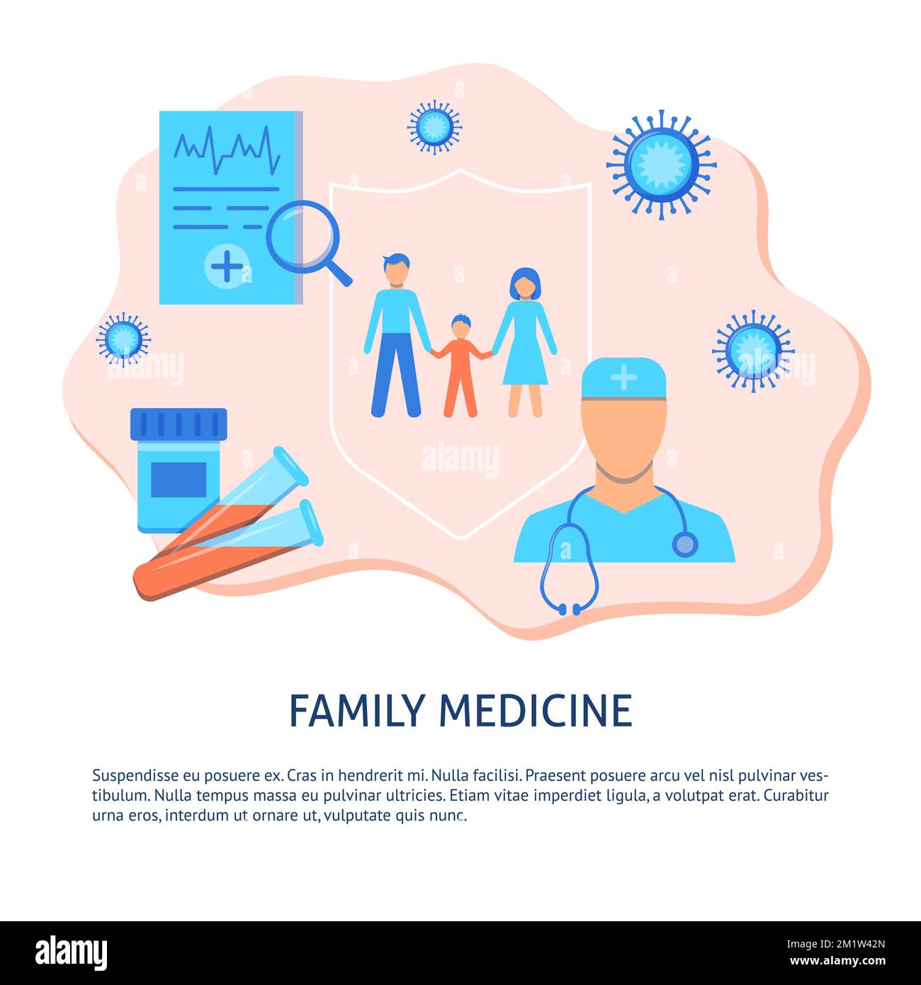 Family medicine banner with place for text. Medical clinic, diagnostics ...